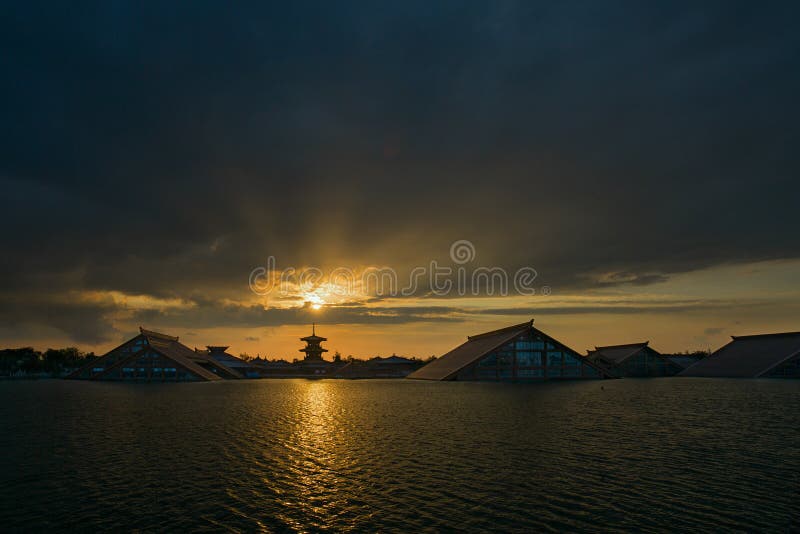 Buiding Under the Sun Setting Stock Photo - Image of river, night: 78177142
