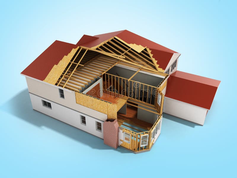 Build House Three-dimensional Image 3d Render on Blue Background Stock ...
