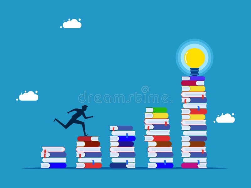 Build Knowledge and Work Experience. Man Running on Stack of Books on ...