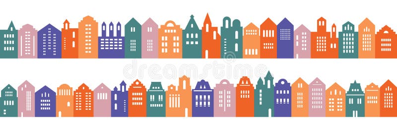 Colorful Houses in a Row - Seamless Border Stock Vector - Illustration ...