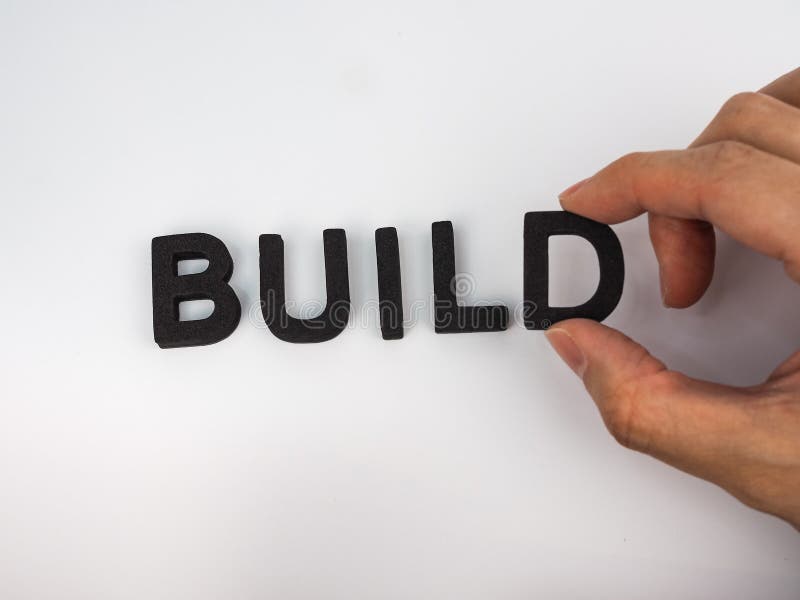 Build Text with Hand Holding Letter Stock Image - Image of friendly ...