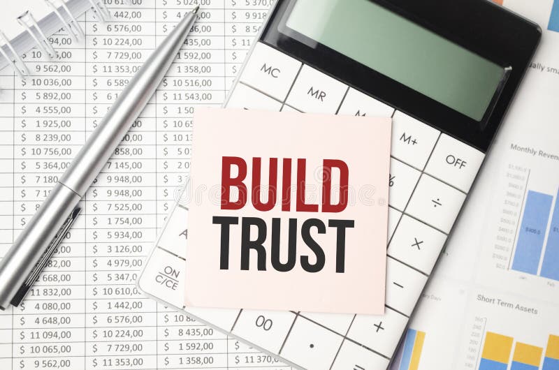 BUILD TRUST Text on Sticker with Calculator, Glasses and Magnifier ...