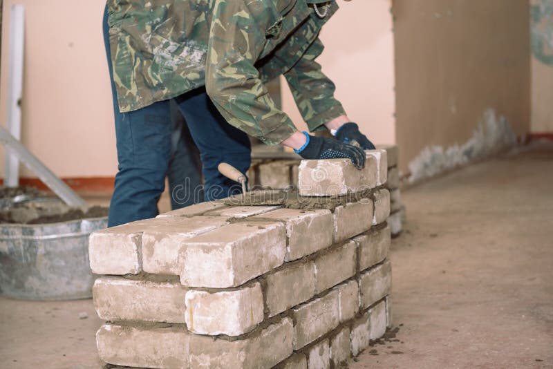 Build a Wall of Bricks. Students Learn To Lay Bricks. Cement Bond ...