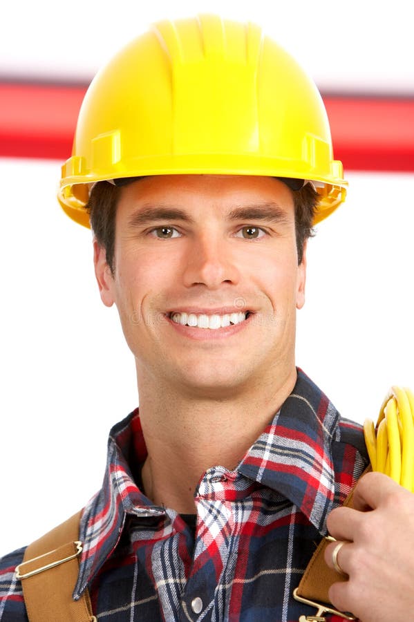 Builder in Dirty Workwear at Construction Site Stock Photo - Image of ...