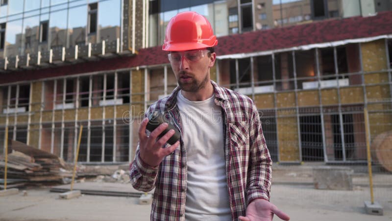 Builder Angry Emotion. Worker in Protective Helmet Evil Emoji Face ...