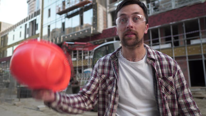 Builder Angry Emotion. Worker in Protective Helmet Evil Emoji Face ...