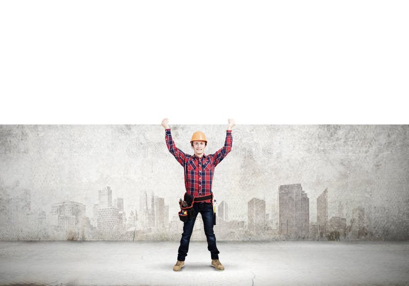 Builder with banner stock photo. Image of holding, repair - 46378728