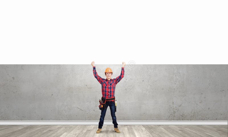 Builder with banner stock photo. Image of male, construction - 45856224