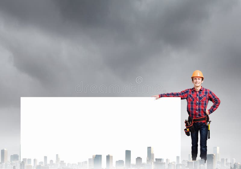 Builder with banner stock image. Image of professional - 47531399
