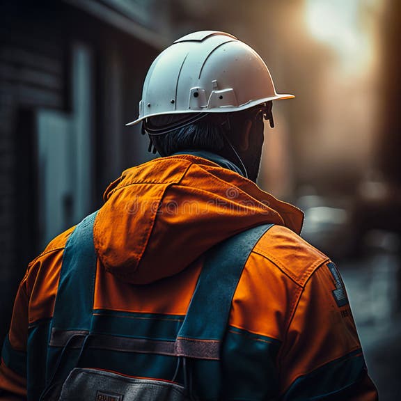 The Builder from Behind, Protection on His Head, Generative AI Stock ...