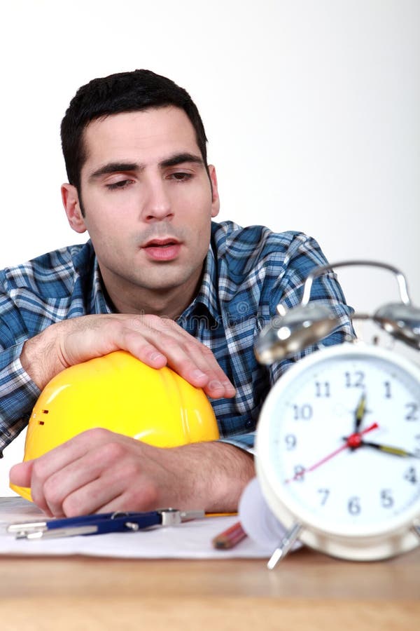 Builder being woken up stock photo. Image of foreman - 31380772
