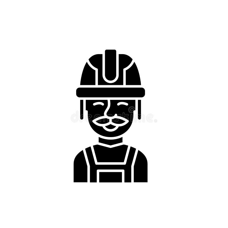 Builder Man Black Icon Concept. Builder Man Vector Sign, Symbol ...