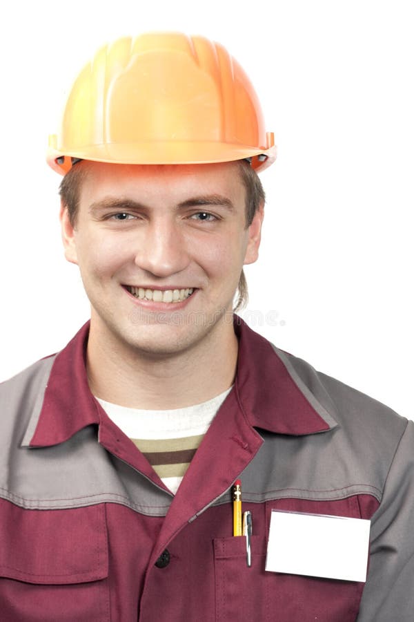 Builder with Blank Name Tag Stock Photo - Image of business, clothing ...