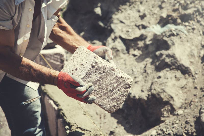 The Builder is Building a Wall Stock Image - Image of work, level ...