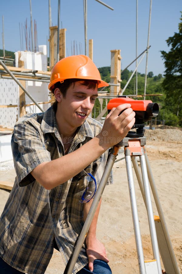 Builder & level stock image. Image of brick, builder - 3430055