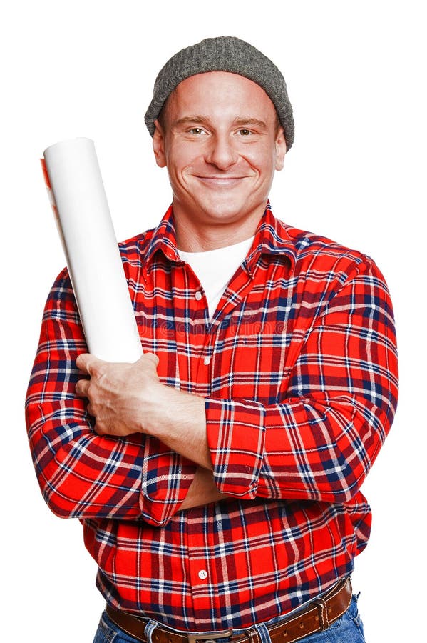 The Builder in a Cap with a Plans Stock Photo - Image of hardhat ...