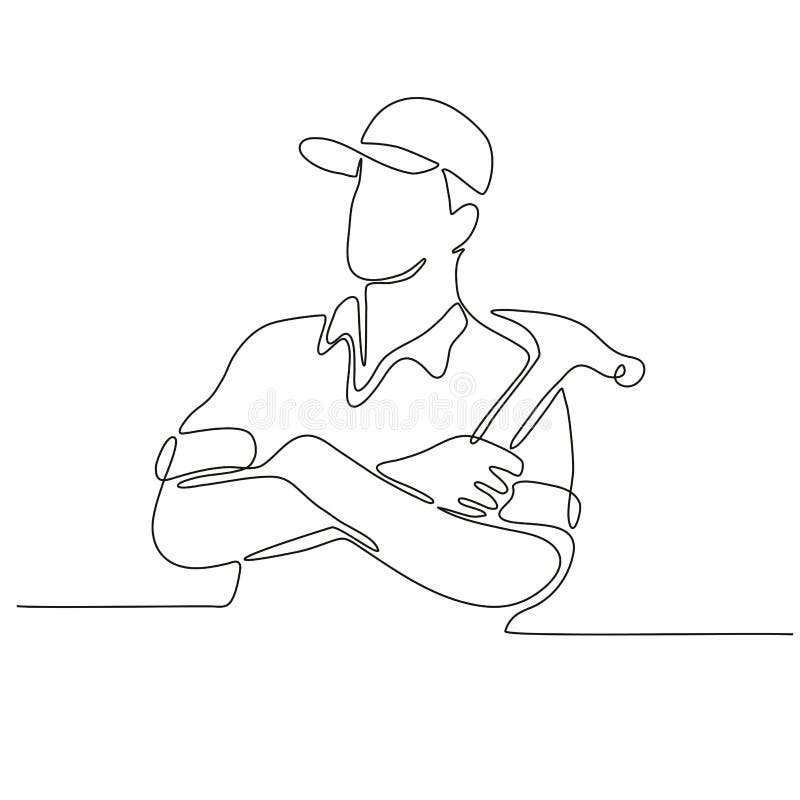 Builder Carpenter Continuous Line Stock Vector - Illustration of ...