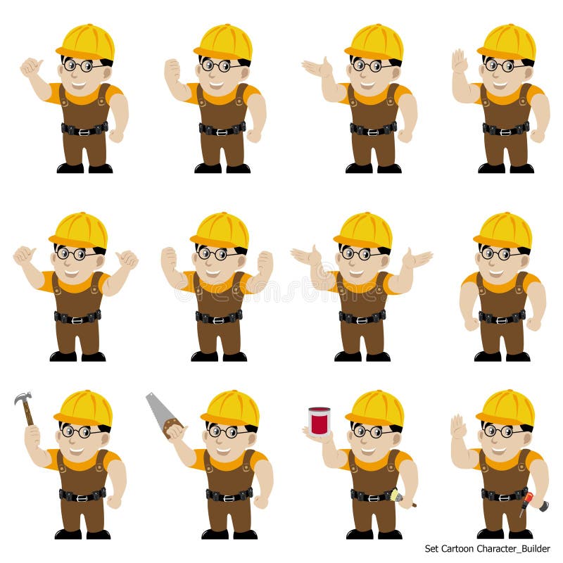 Builder Cartoon Collection. a Character Set of an Builder in Various ...