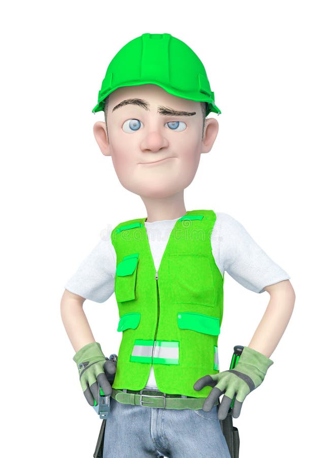 Builder cartoon is waiting stock illustration. Illustration of helmet ...