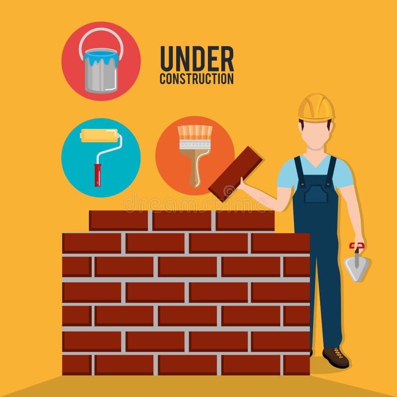 Builder Character with Construction Equipment Stock Vector ...