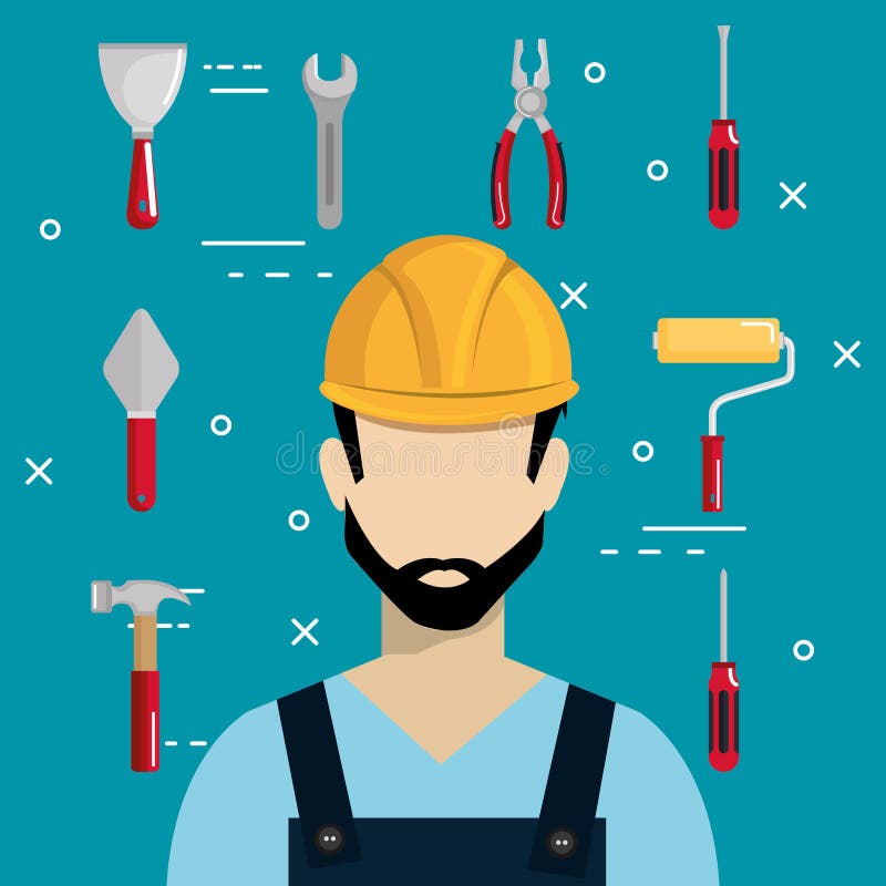 Builder Character with Construction Equipment Stock Vector ...