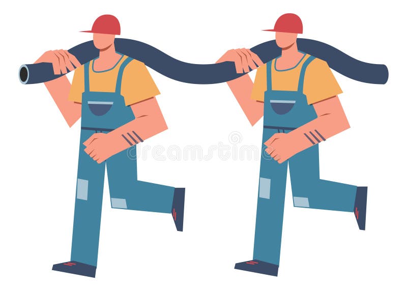 Builder Character. Two Men Carrying a Hose or Pipe Stock Vector - Illustration of person, helmet ...