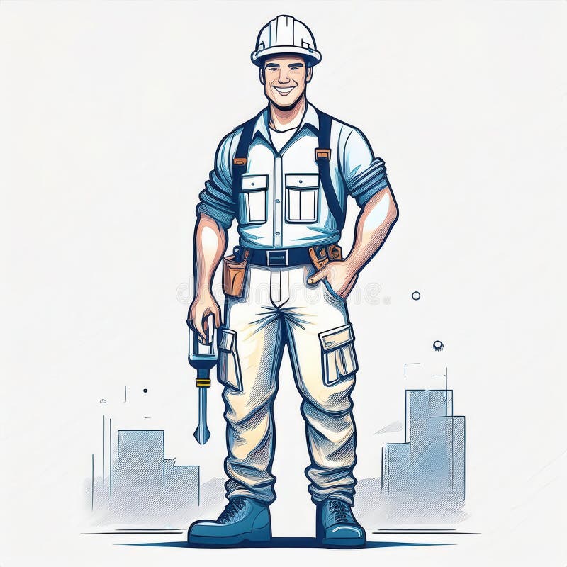 Builder with Cheerful Expression Working on a Construction Site in a ...