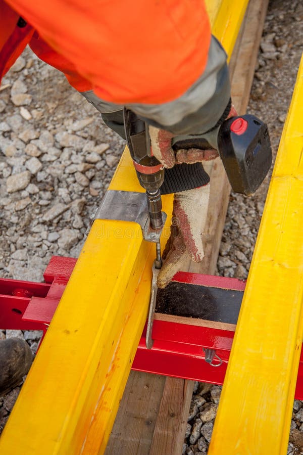 Builder Connects Scaffolding Support System Stock Image Image Of