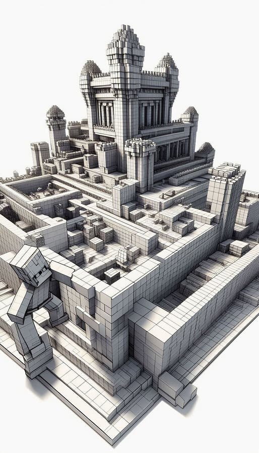 A Builder Constructing a Fortress in Minecraft. Ideal for Architecture ...