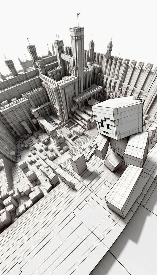 A Builder Constructing a Fortress in Minecraft. Ideal for Architecture ...