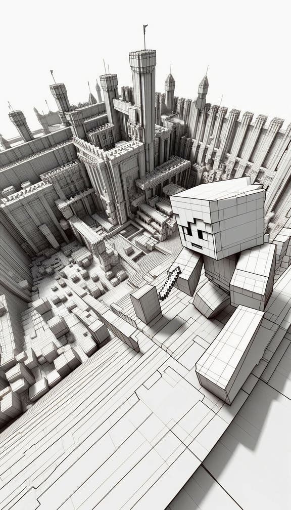 A Builder Constructing a Fortress in Minecraft. Ideal for Architecture ...