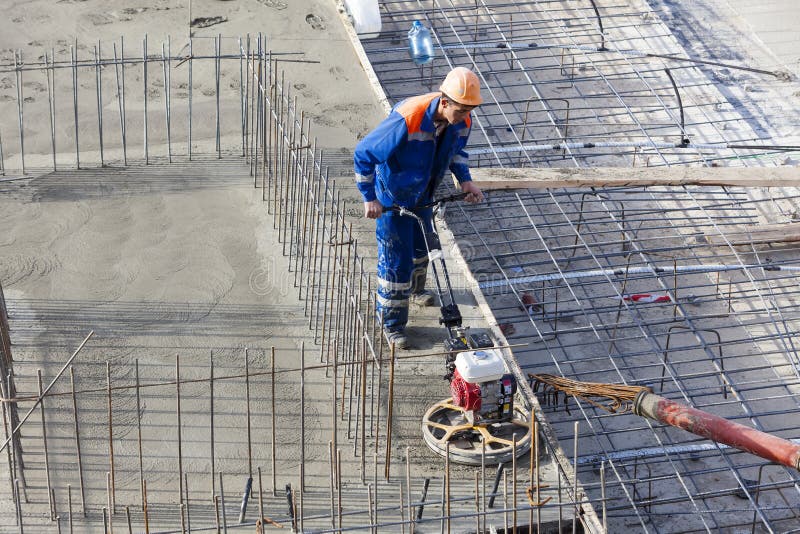 Builder on Construction Site Wearing Helmet Uniform Works Editorial ...