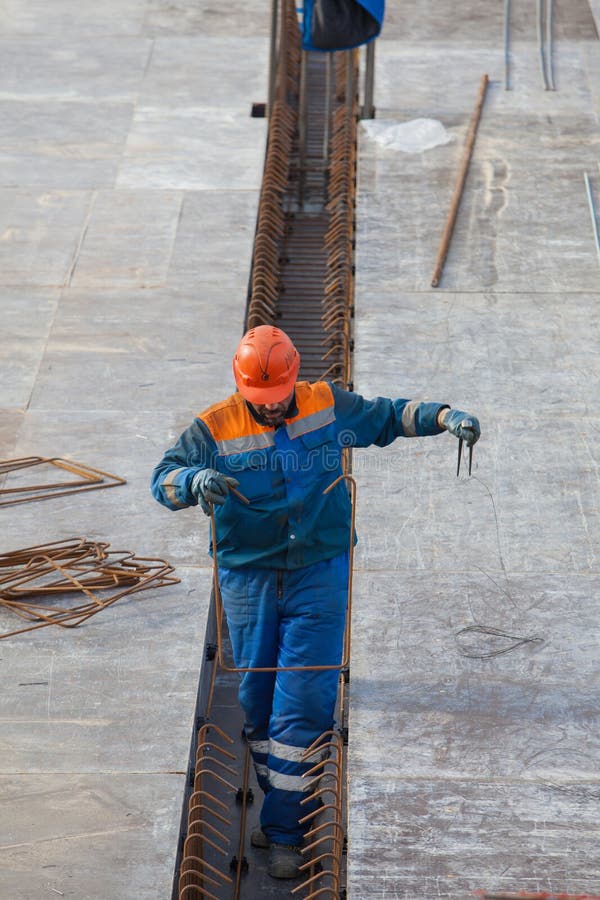 Builder on Construction Site Wearing Helmet Uniform Works Editorial ...