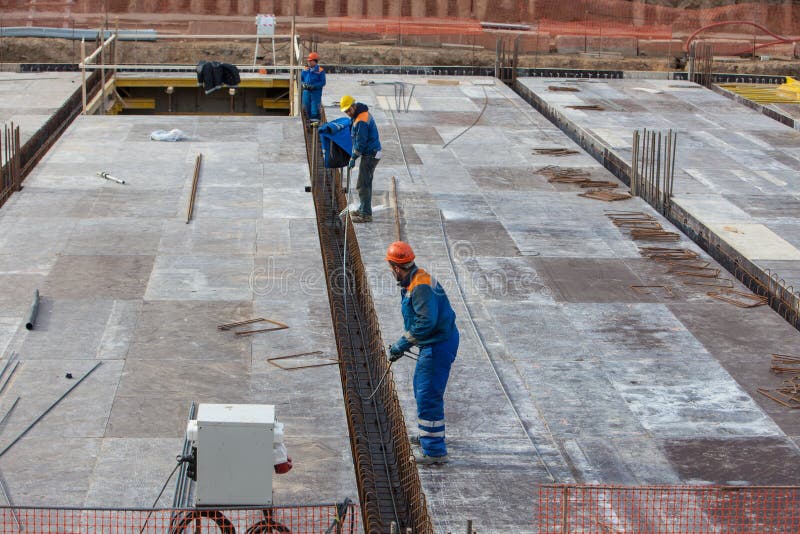 Builder on Construction Site Wearing Helmet Uniform Works Editorial ...