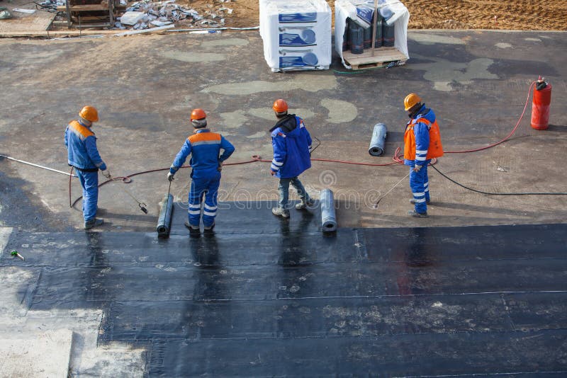 Builder on Construction Site Wearing Helmet Uniform Works Editorial ...