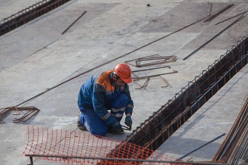 Builder on Construction Site Wearing Helmet Uniform Works Editorial ...