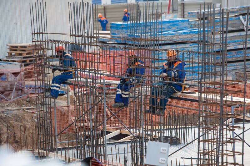 Builder on Construction Site Wearing Helmet Uniform Works Editorial ...