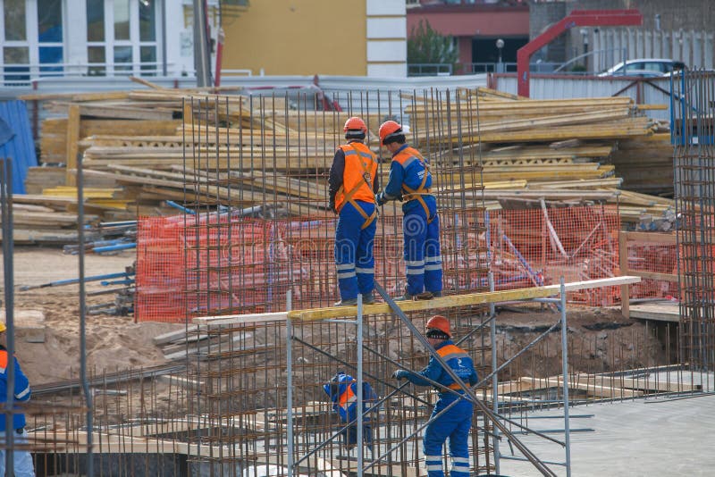 Builder on Construction Site Wearing Helmet Uniform Works Editorial ...