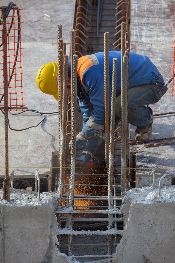 Builder on Construction Site Wearing Helmet Uniform Works Stock Photo ...
