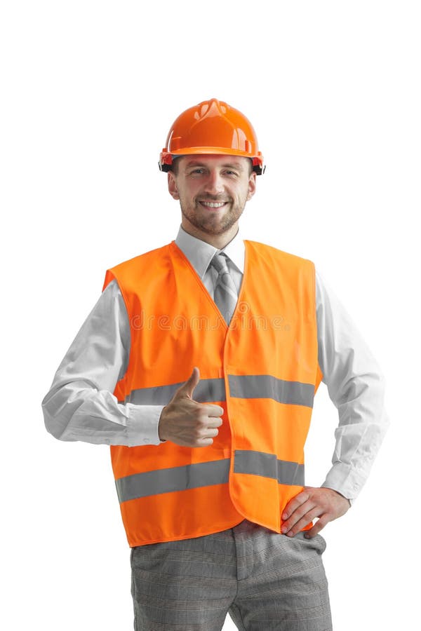 The Builder in Orange Helmet Isolated on White Stock Image - Image of ...