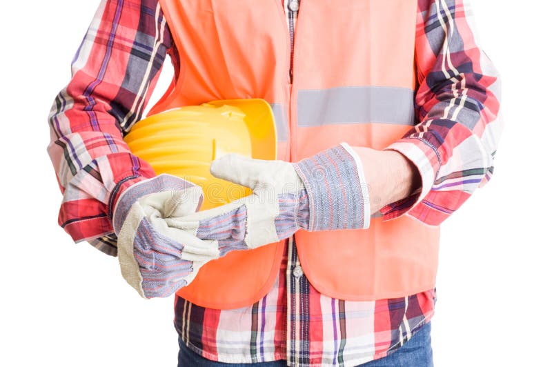 Builder or Construction Worker Pulling Out Glove Stock Photo - Image of ...