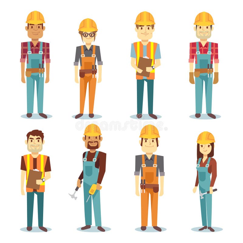Builder Contractor Man and Female Worker Vector People Character Set ...