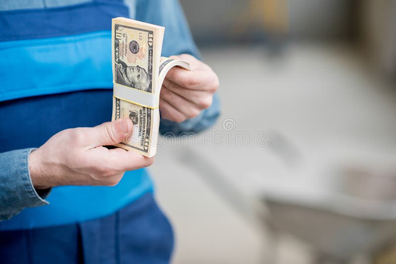 Builder counting money stock photo. Image of earn, dollars - 112852140