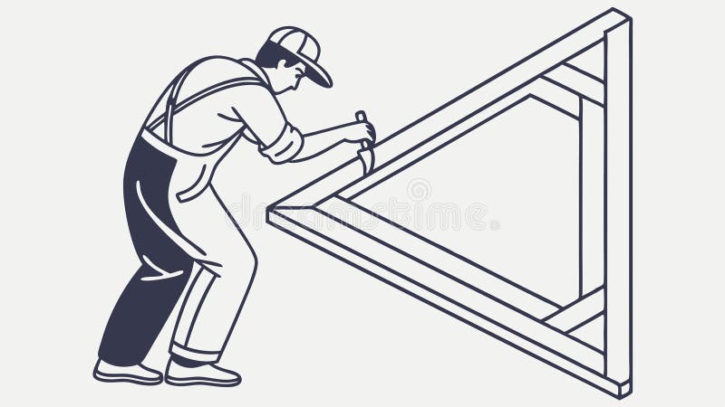 Builder Creating Geometric Structure Construction Process, Vector ...
