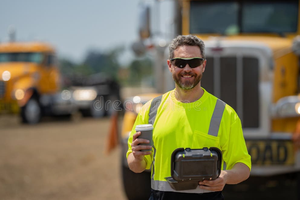 Builder with Cup of Coffee. Construction Engineer Worker in Builder ...