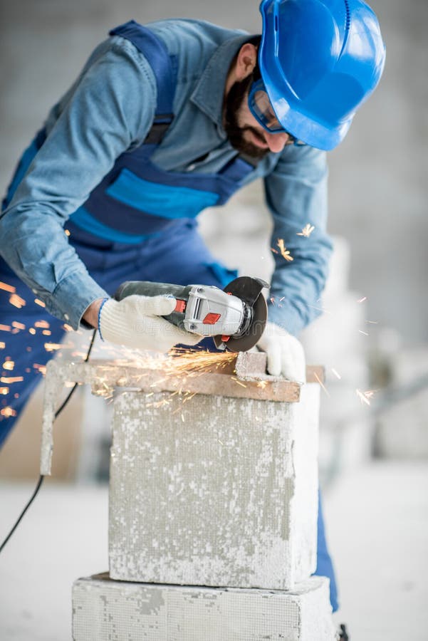 Builder Cutting Metal Indoors Stock Photo - Image of industrial ...