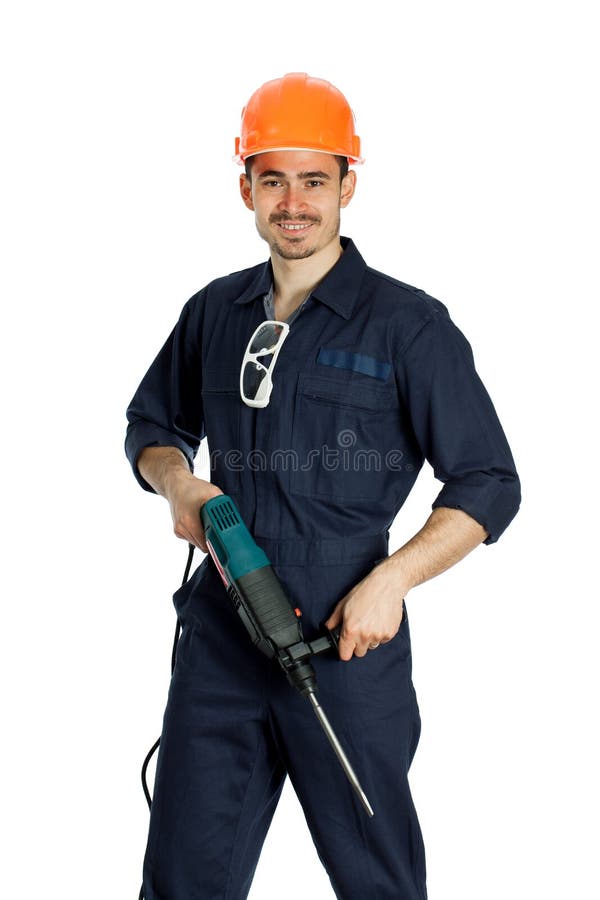 Builder with Hammer Isolated on White Background Stock Image - Image of ...