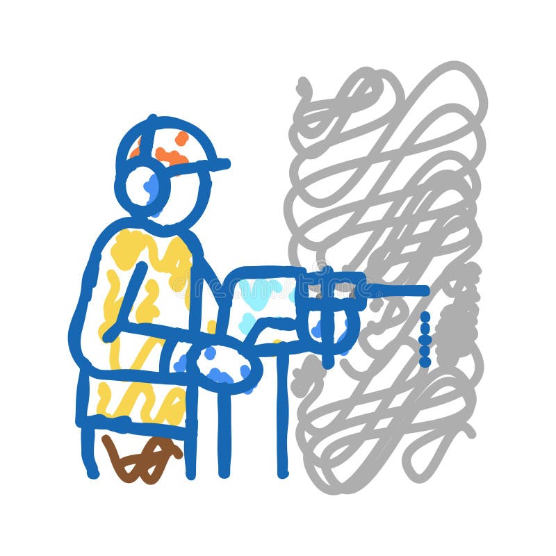 Builder Drilling Wall Icon Doodle Illustration Stock Vector ...