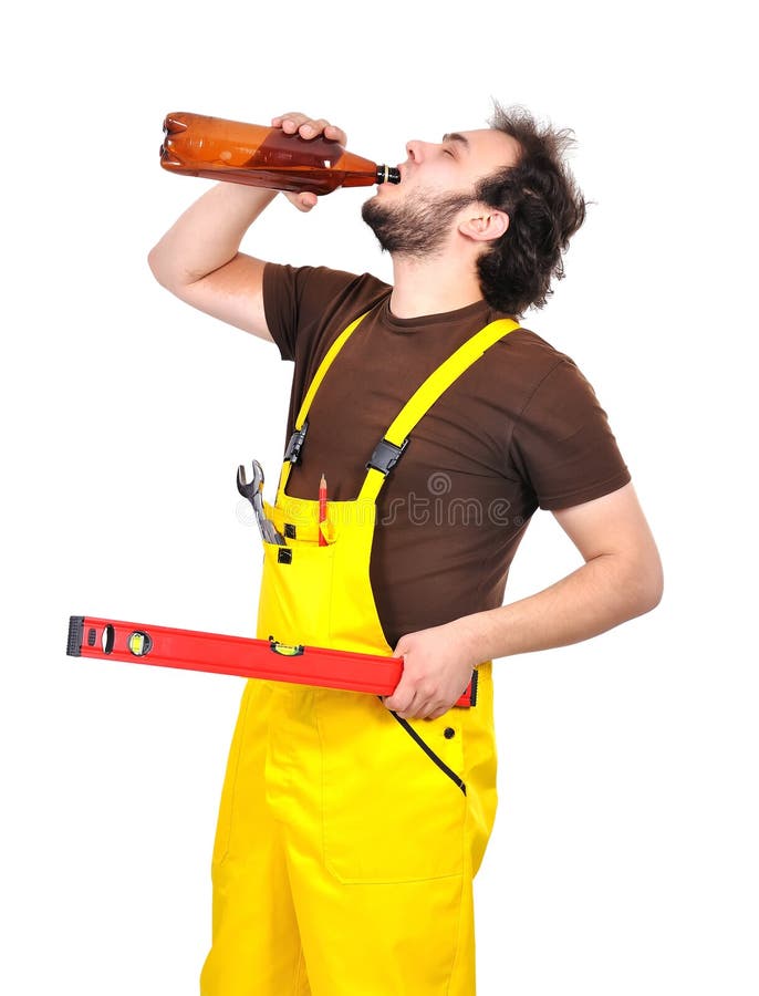Builder with Beer and Hammer Stock Photo - Image of lager, hammer: 34850486