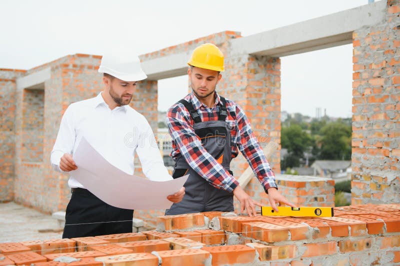 Builder and Engineer on Construction Site Stock Photo - Image of ...